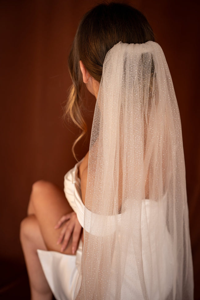 Avery | Glitter Veil White Ivory and Champagne – Ivory & White